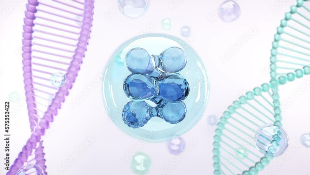 Liquid Bubble with Molecule inside. Moving bubble and DNA molecules ...