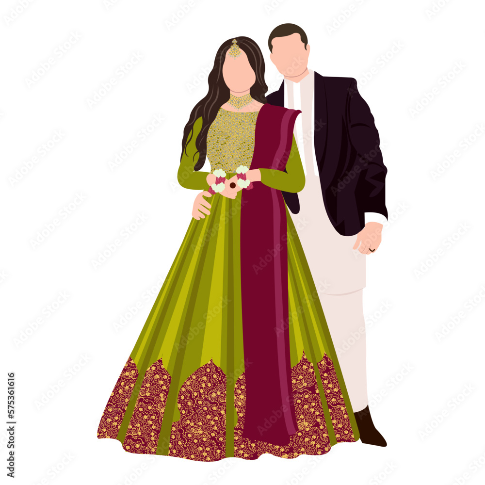 Vector vector cute indian couple cartoon in traditional dress posing ...