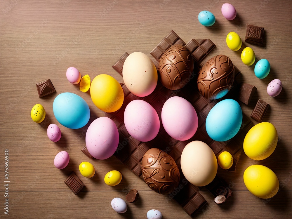 Delicious chocolate Easter eggs and chocolate bars, with sweets ...