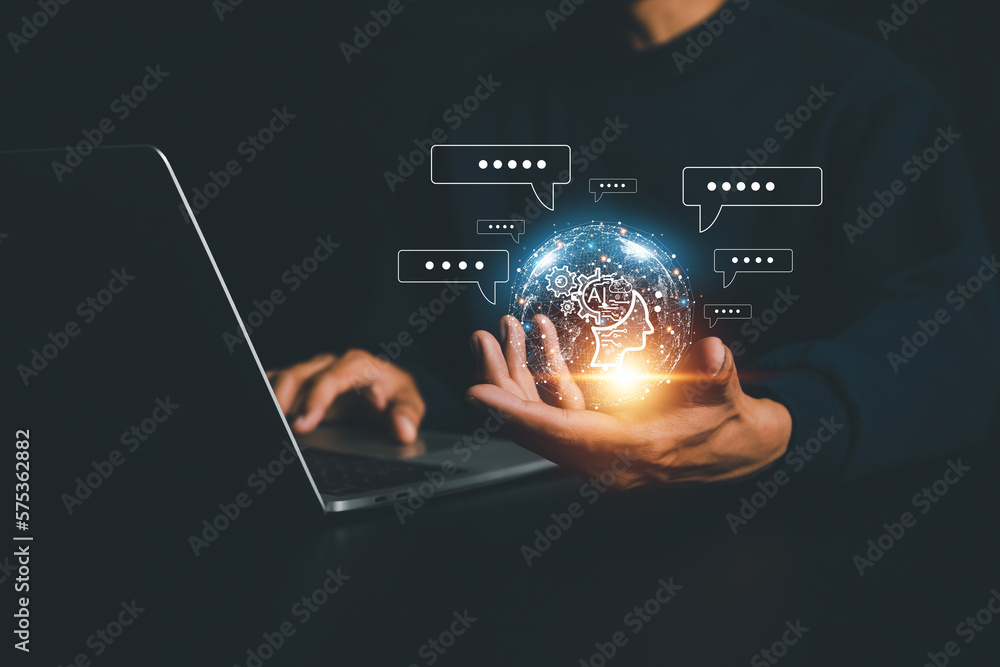 Foto de Chatbot chat AI concept, artificial intelligence Businessman using AI smart robot ...