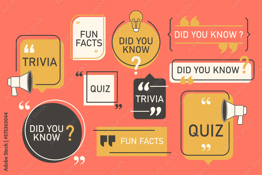Quote box and speech bubble templates set with trivia, quiz and fun ...