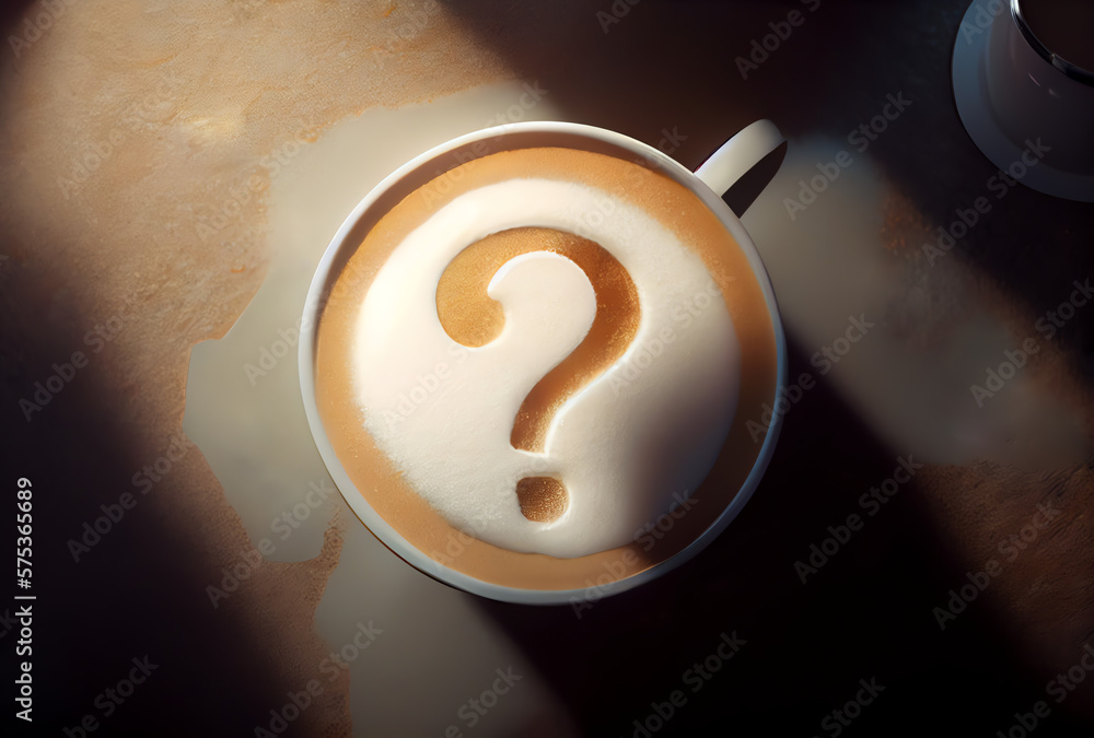cup of cappuccino with question mark in the foam, generative ai Stock ...