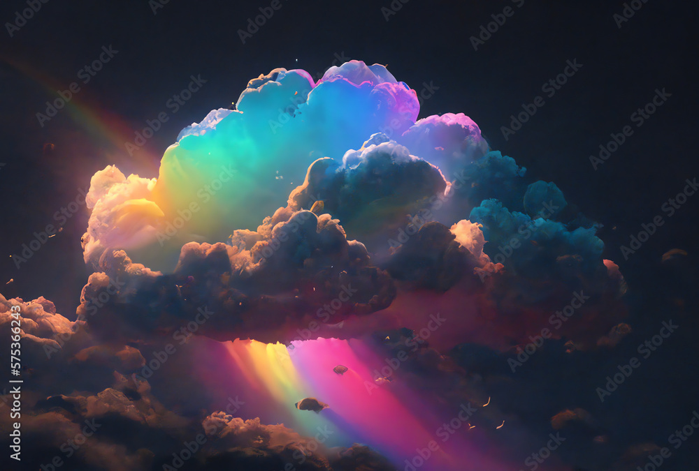 rainbow refraction through a cloud, generative ai Stock Illustration ...