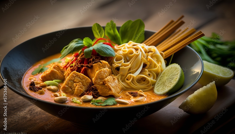 Laksa - a spicy noodle soup dish from Malaysia and Singapore, often ...