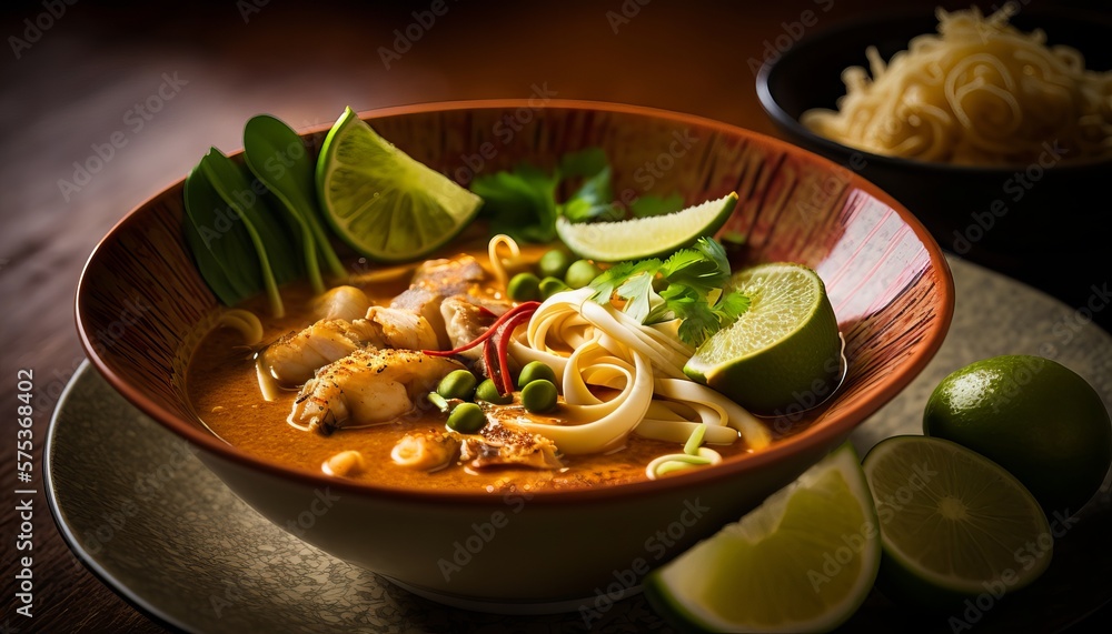 Laksa - a spicy noodle soup dish from Malaysia and Singapore, often ...