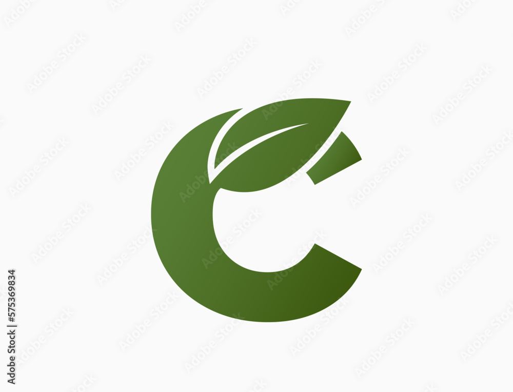 small letter c with leaf. alphabet eco logotype. nature and environment ...