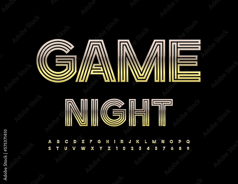 Vector artistic poster Game Night. Premium Golden Font. Modern Alphabet ...