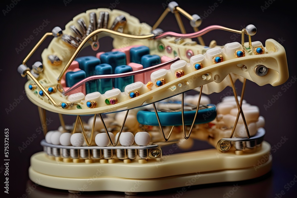 dental tool and orthodontic model showing many types of braces for the ...