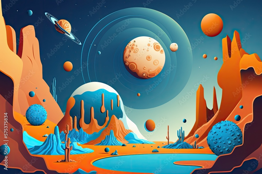 Cartoon illustration of a space backdrop featuring alien rocks and ...
