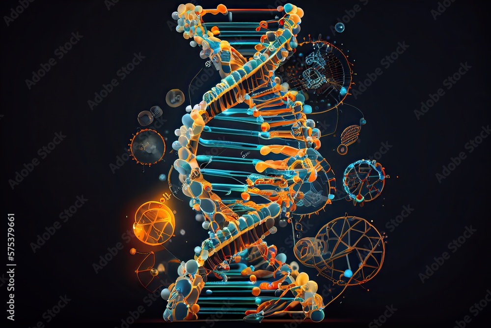 Generative AI illustration of DNA molecule composition. Double helix of ...