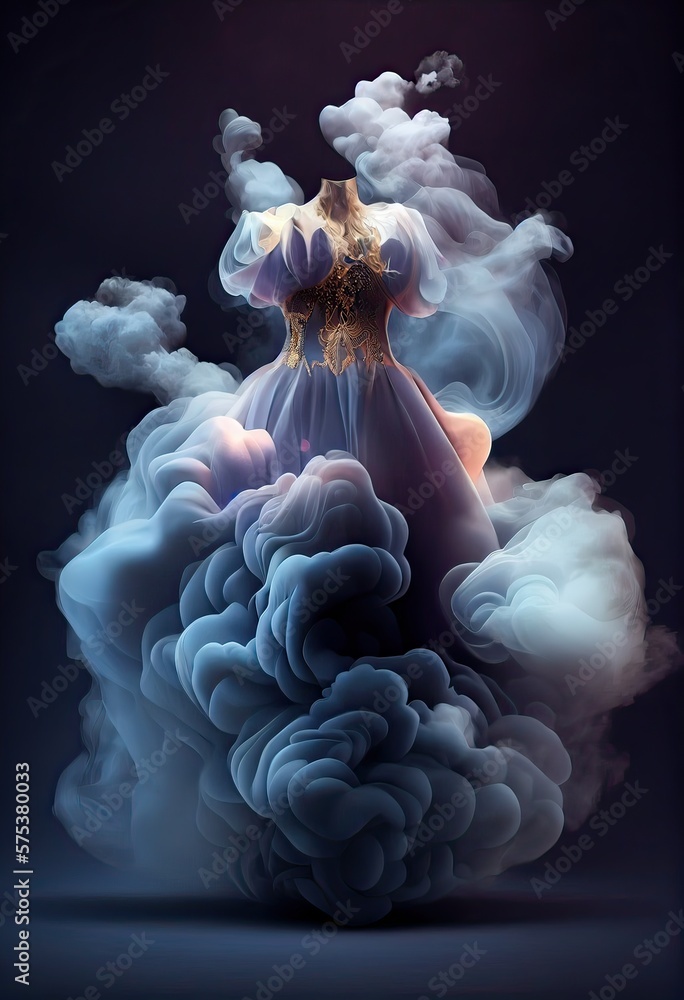 Generative AI illustration of Fashion design, dress made from clouds ...
