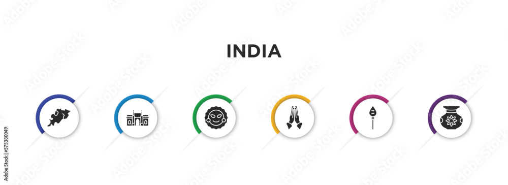india filled icons with infographic template. glyph icons such as ...