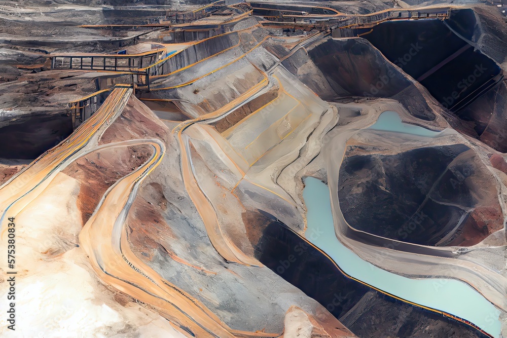 Generative AI illustration of an aerial panorama of an anthracite coal ...