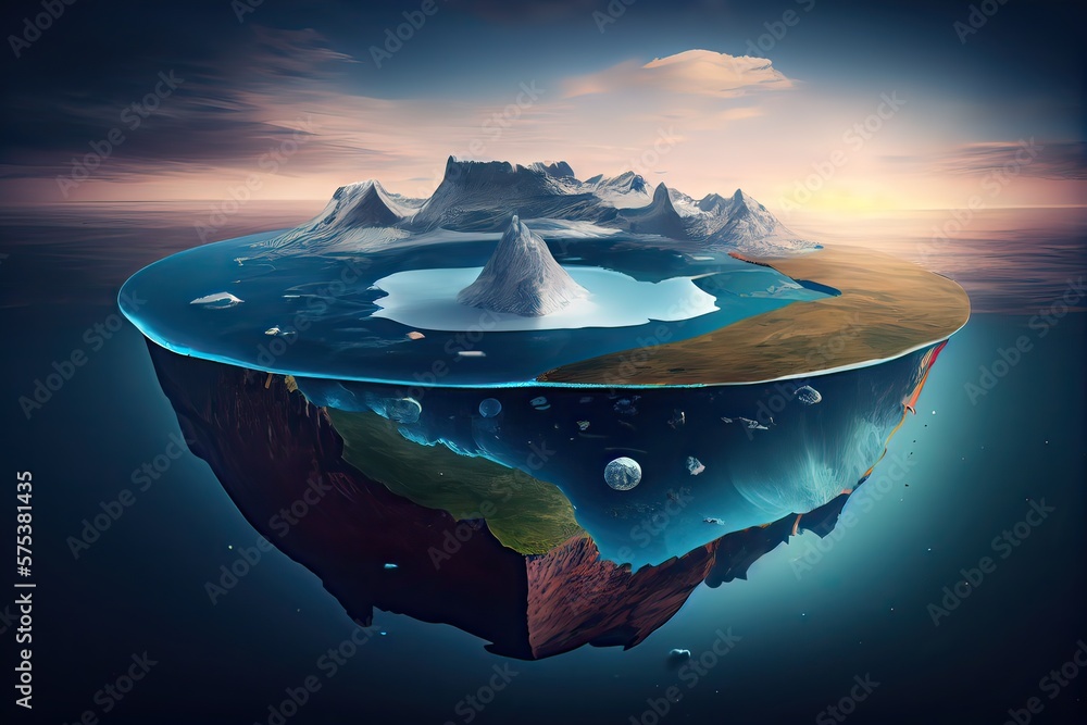 Generative AI illustration of a secrets of flat earth, with continents ...
