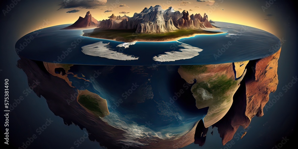 Generative AI illustration of a secrets of flat earth, with continents ...