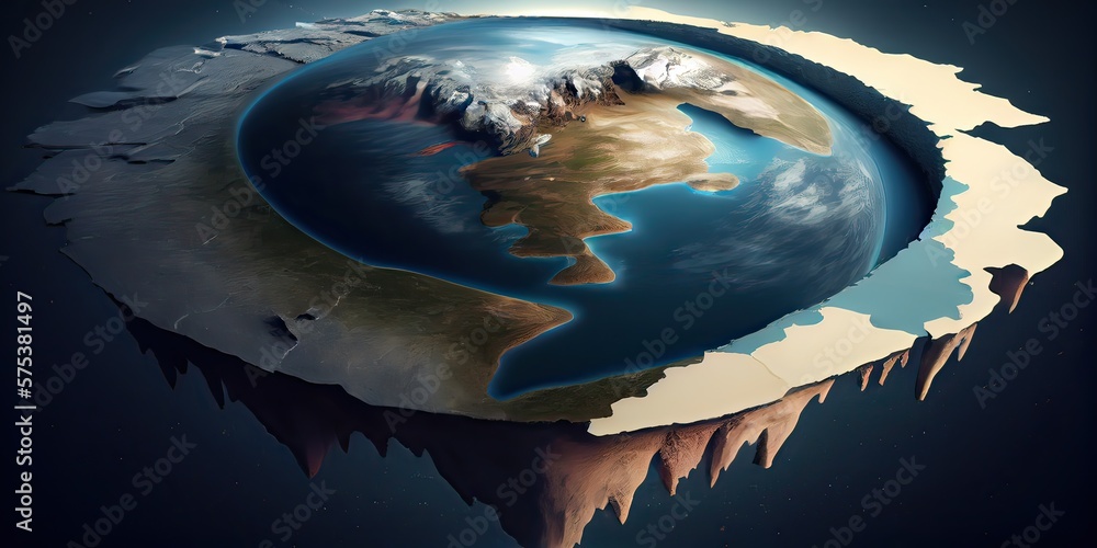 Generative AI illustration of a secrets of flat earth, with continents ...