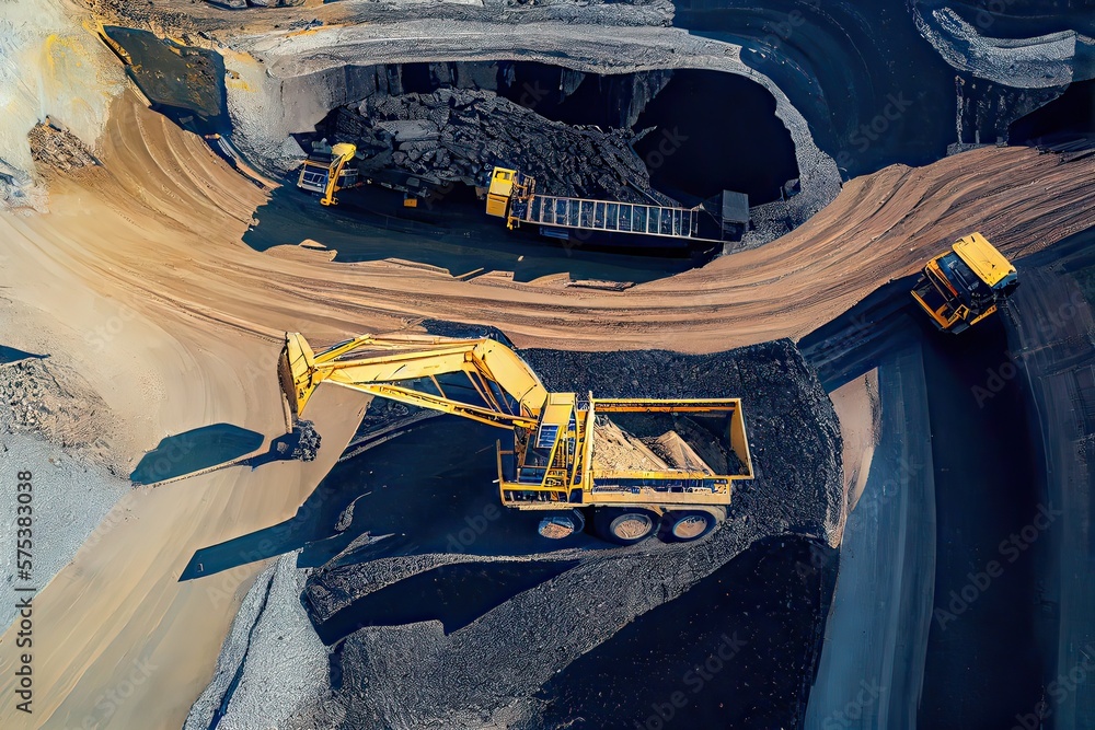 Generative AI illustration of an aerial panorama of an anthracite coal ...