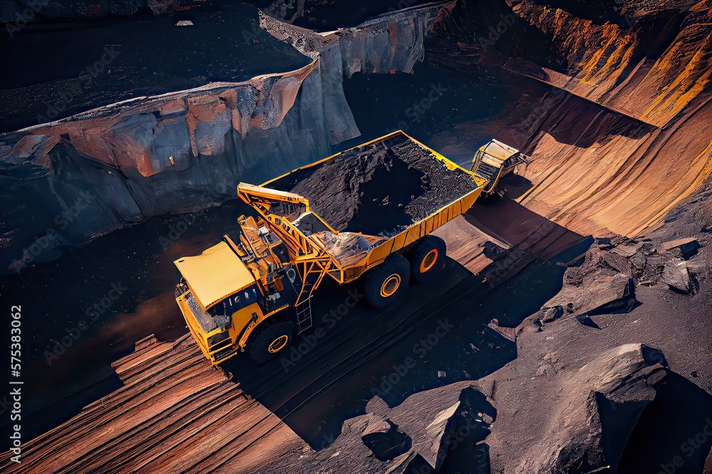 Generative AI illustration of an aerial panorama of an anthracite coal ...