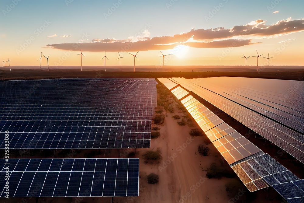 Generative AI illustration of an aerial view of solar photovoltaic ...