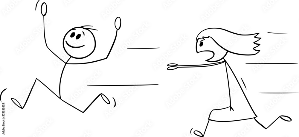 Child Girl Chasing Boy , Vector Cartoon Stick Figure Illustration Stock ...