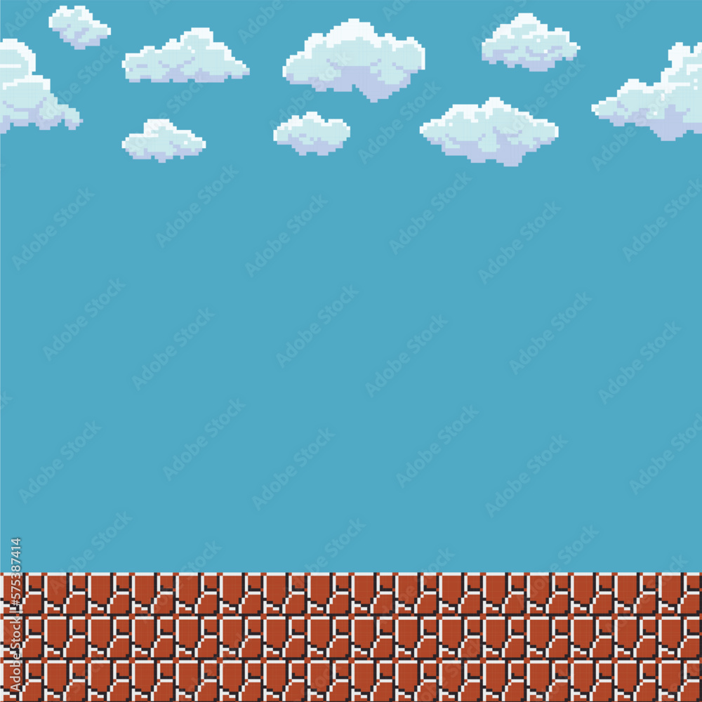 Pixel art game background with ground, sky and clouds. Stock Vector ...
