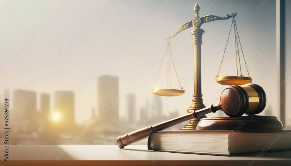Judicial gavel, book and scales of justice on the background of the ...