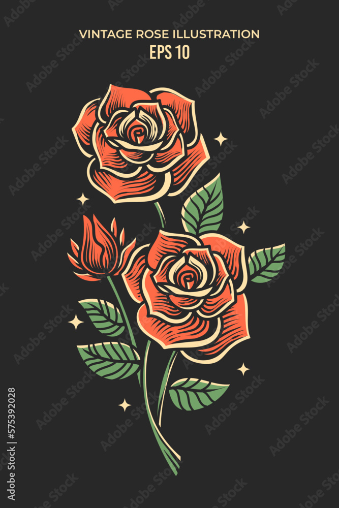 hand drawn vintage roses illustration Stock Vector | Adobe Stock