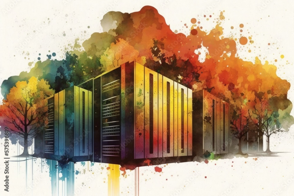 water color data centers with trees created with Generative AI ...