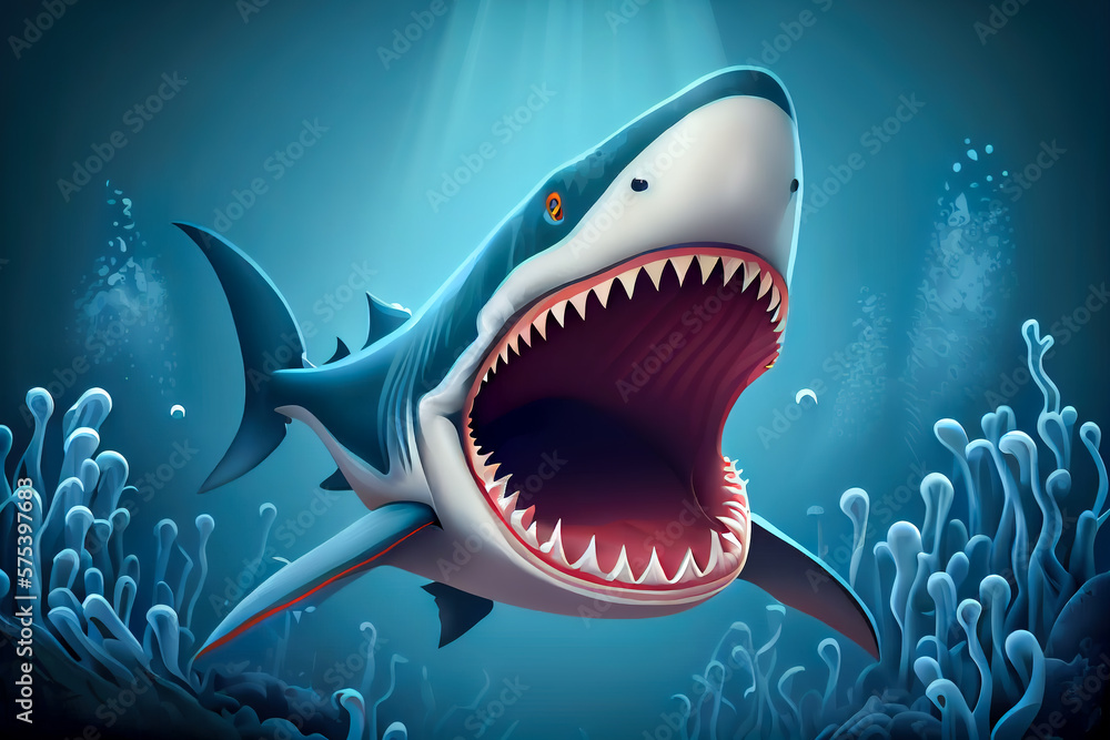cartoon shark. Generative AI Stock Illustration | Adobe Stock