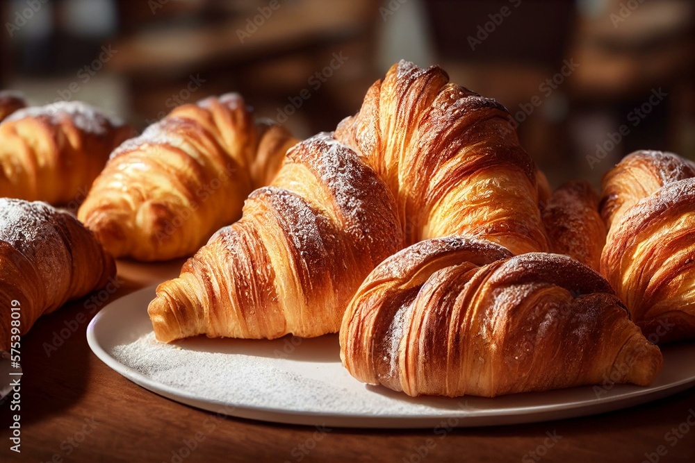 The fresh crispy french croissants with chocolate at the bakery ready ...