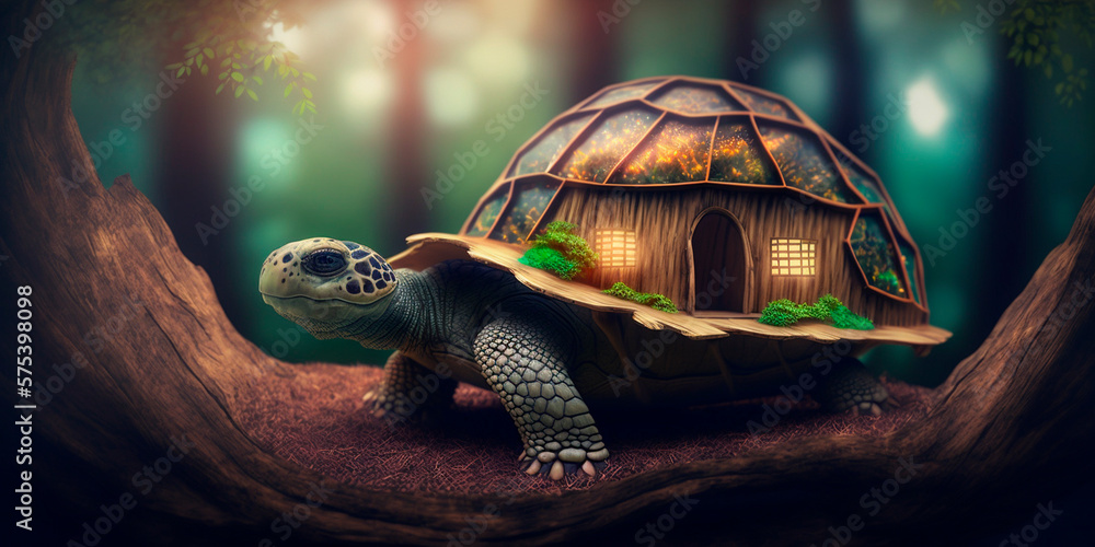 Fairytale turtle with house on the shell AI generated illustration ...