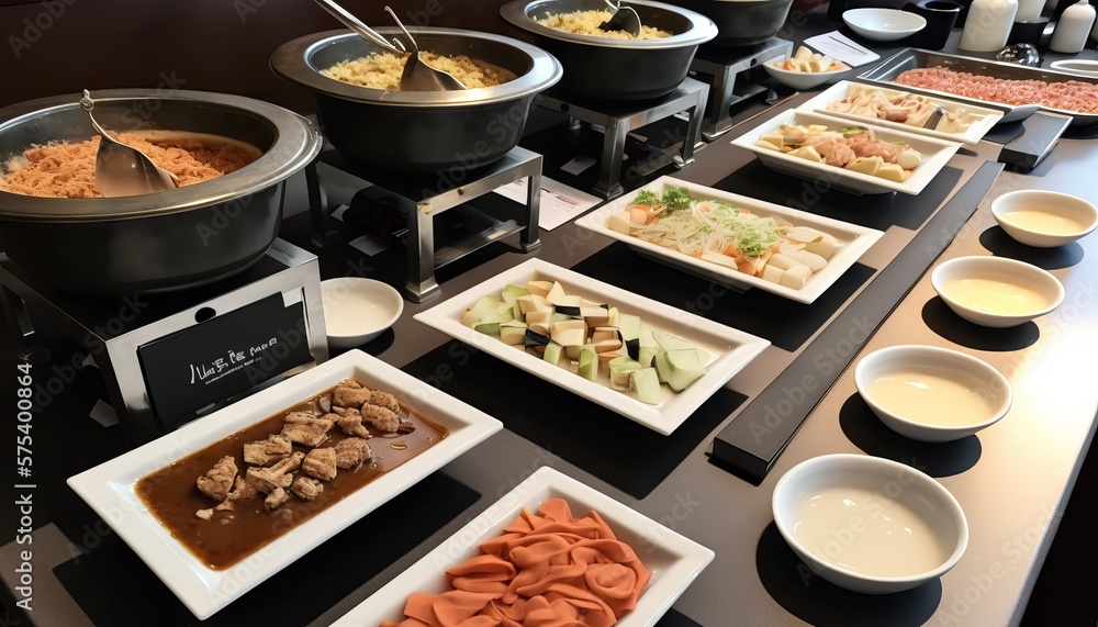 Ilustrace „Chinese buffet fried rice and sweet and sour sauce ...