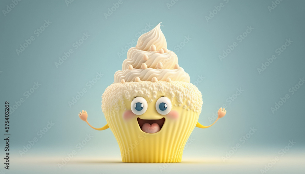 Cute cartoon banovo vanilla cupcake, fluffy cartoon cupcake, very ...