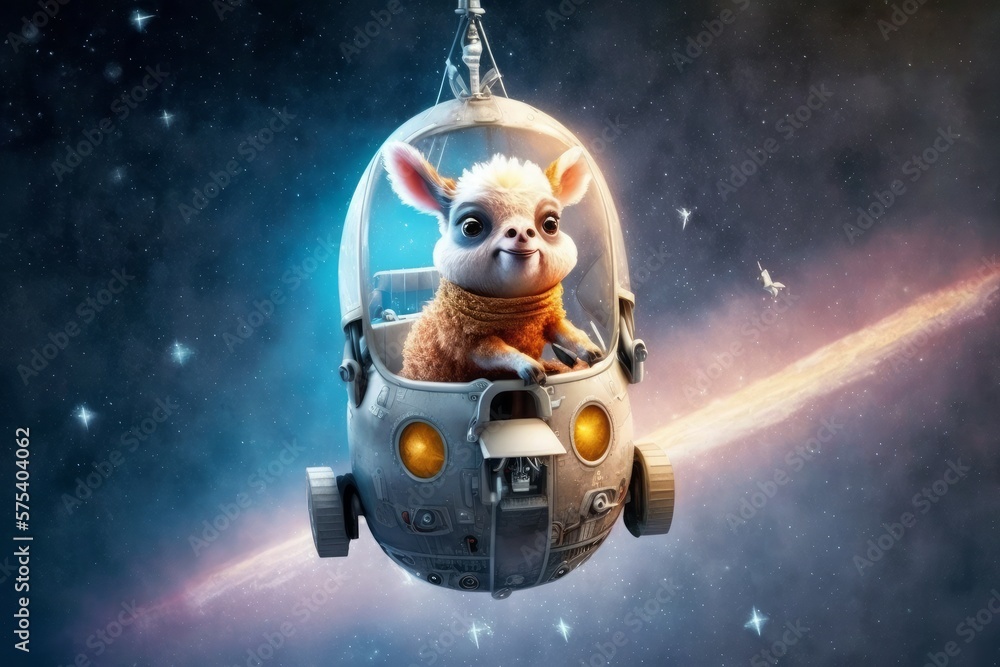 baby lama flying in a spaceship having fun created with Generative AI ...