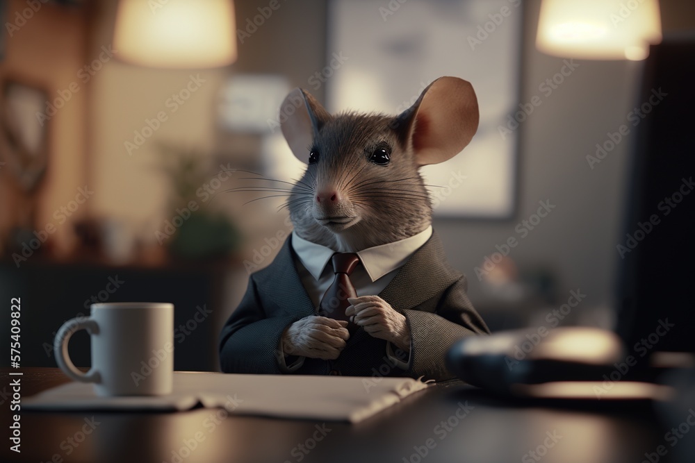 Portrait of a mouse in business suit in the office. Generative AI ...
