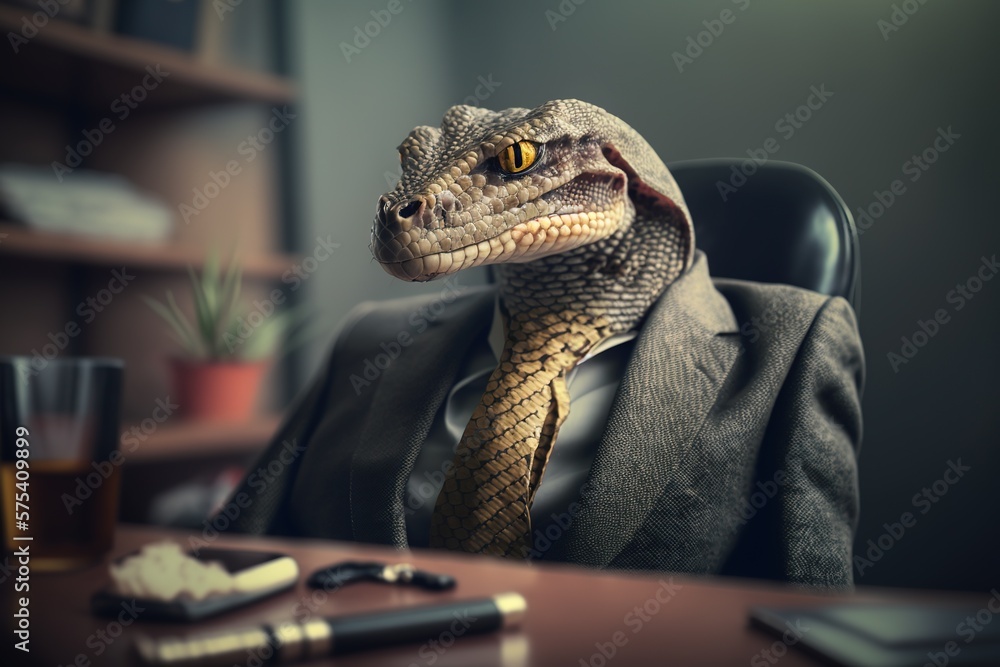 Portrait of a snake in business suit in the office. Generative AI ...