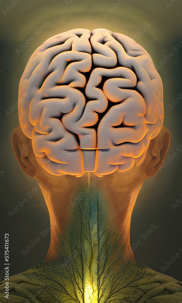 double exposure of Human brain tree with flowers, self care and mental ...
