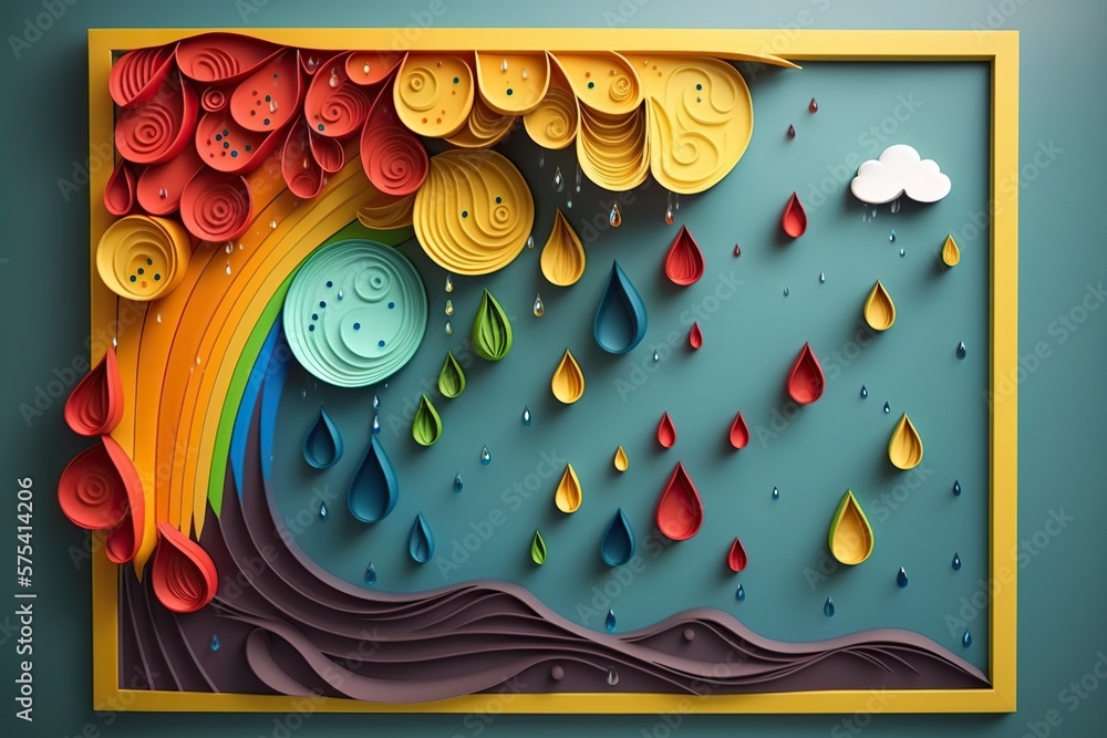 Rain paper quilling on colored background, created with Generative AI ...