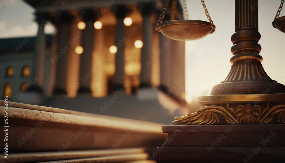 Scales of Justice on background of Court Hall. Law concept of Judiciary ...