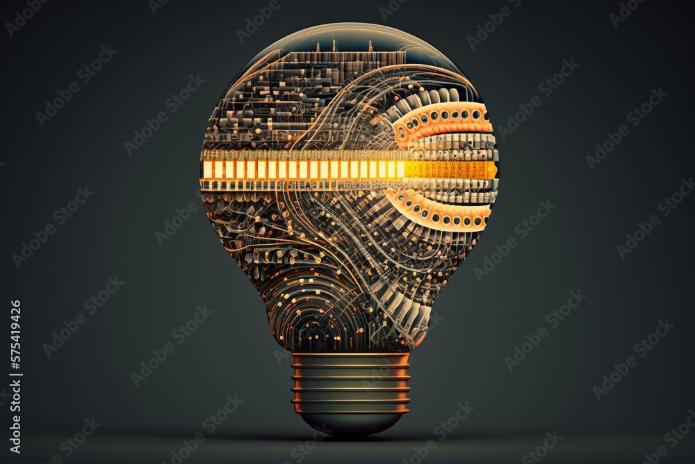 computer processes data shaped like a lightbulb created with Generative ...