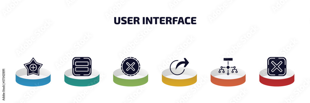 user interface infographic element with filled icons and 6 step or option. user interface icons ...
