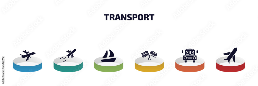 transport infographic element with filled icons and 6 step or option ...