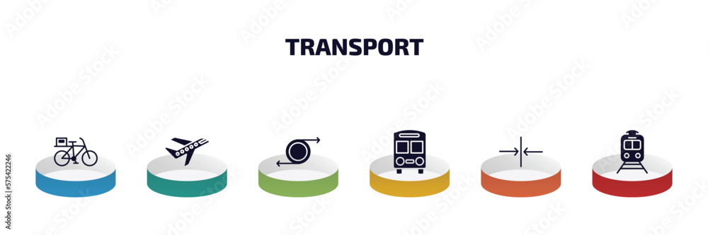 transport infographic element with filled icons and 6 step or option ...