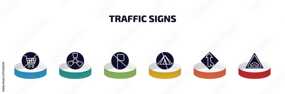 Vetor de traffic signs infographic element with filled icons and 6 step ...