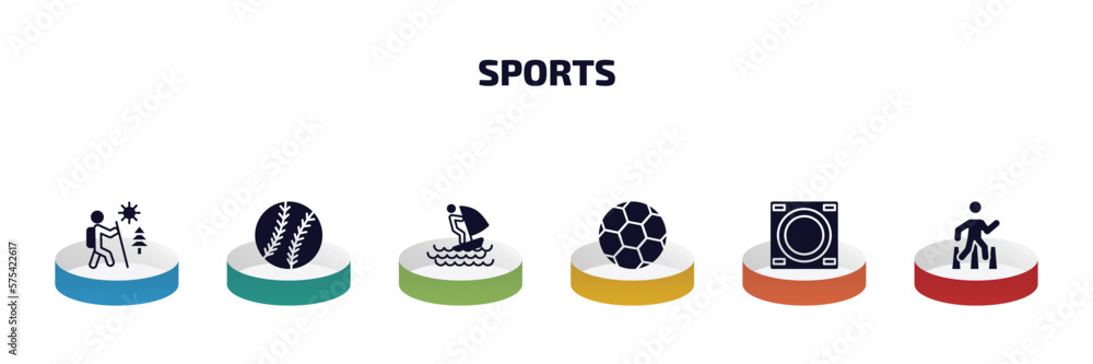 sports infographic element with filled icons and 6 step or option ...