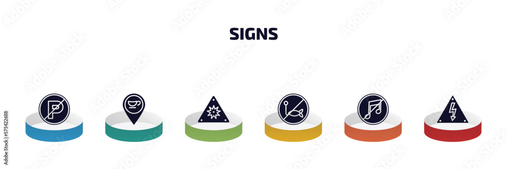 signs infographic element with filled icons and 6 step or option. signs ...