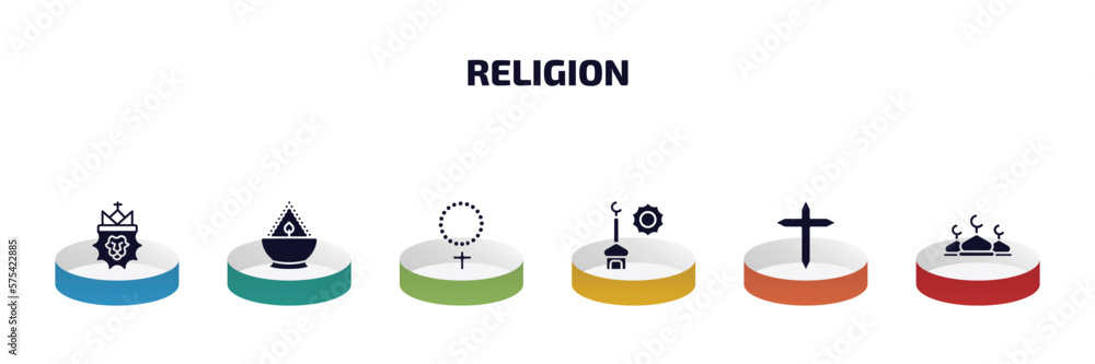 religion infographic element with filled icons and 6 step or option ...