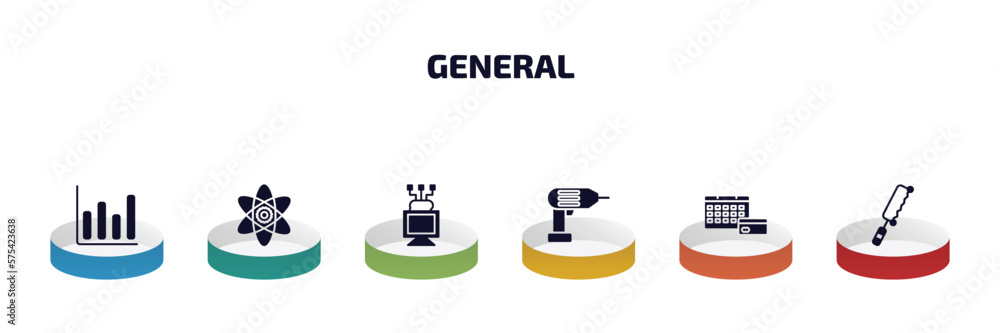 general infographic element with filled icons and 6 step or option ...