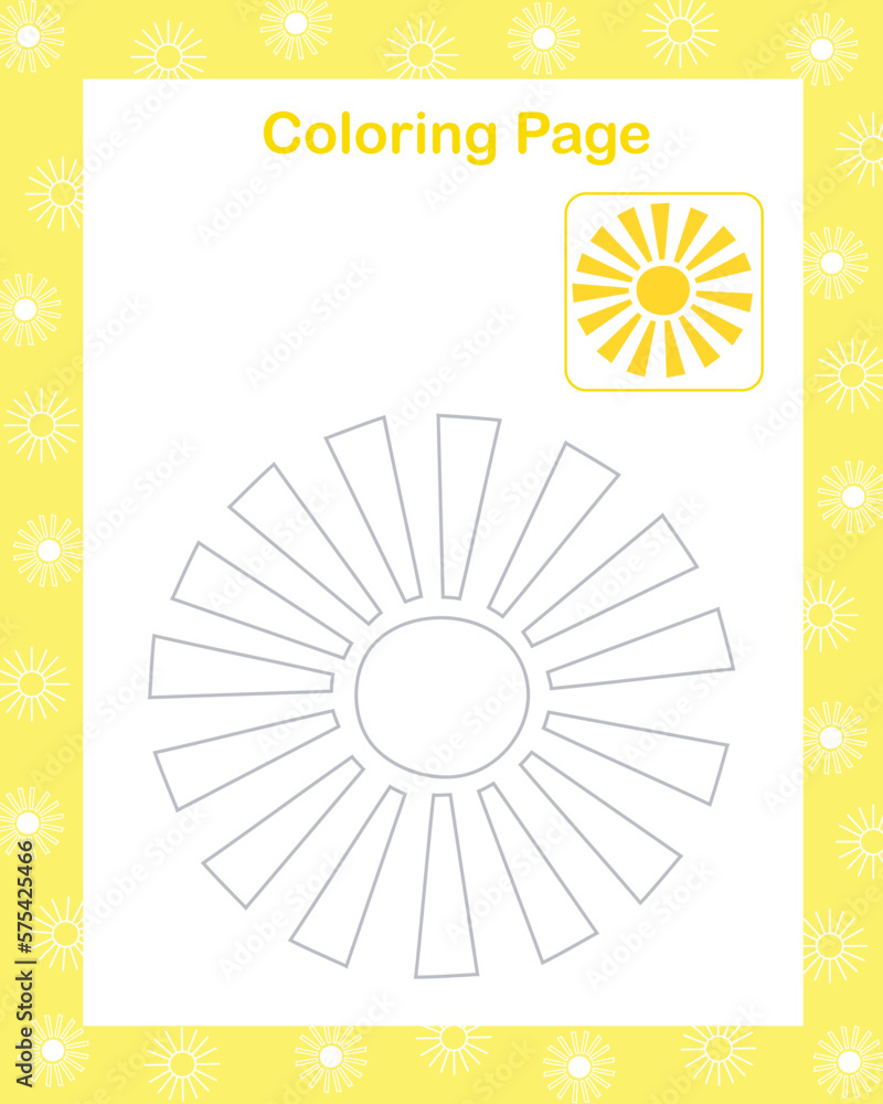Sun simple outline cartoon coloring page vector illustration, nature ...