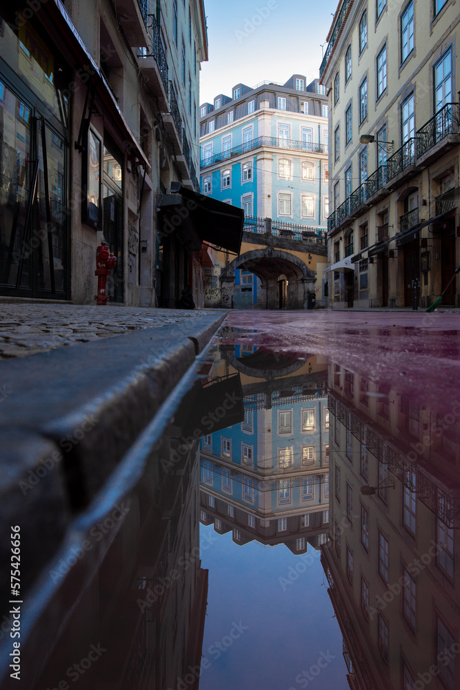 R. Nova do Carvalho Purple street with umbrellas. Chiado district ...